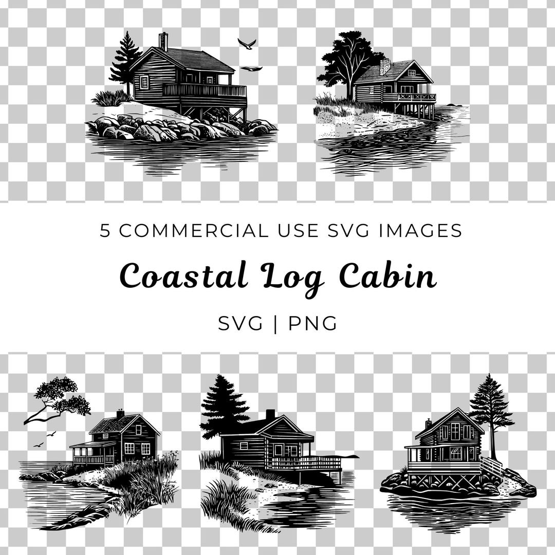 Coastal Log Cabin, Beach House SVG, Coastal Cabin Graphic, Nautical ...
