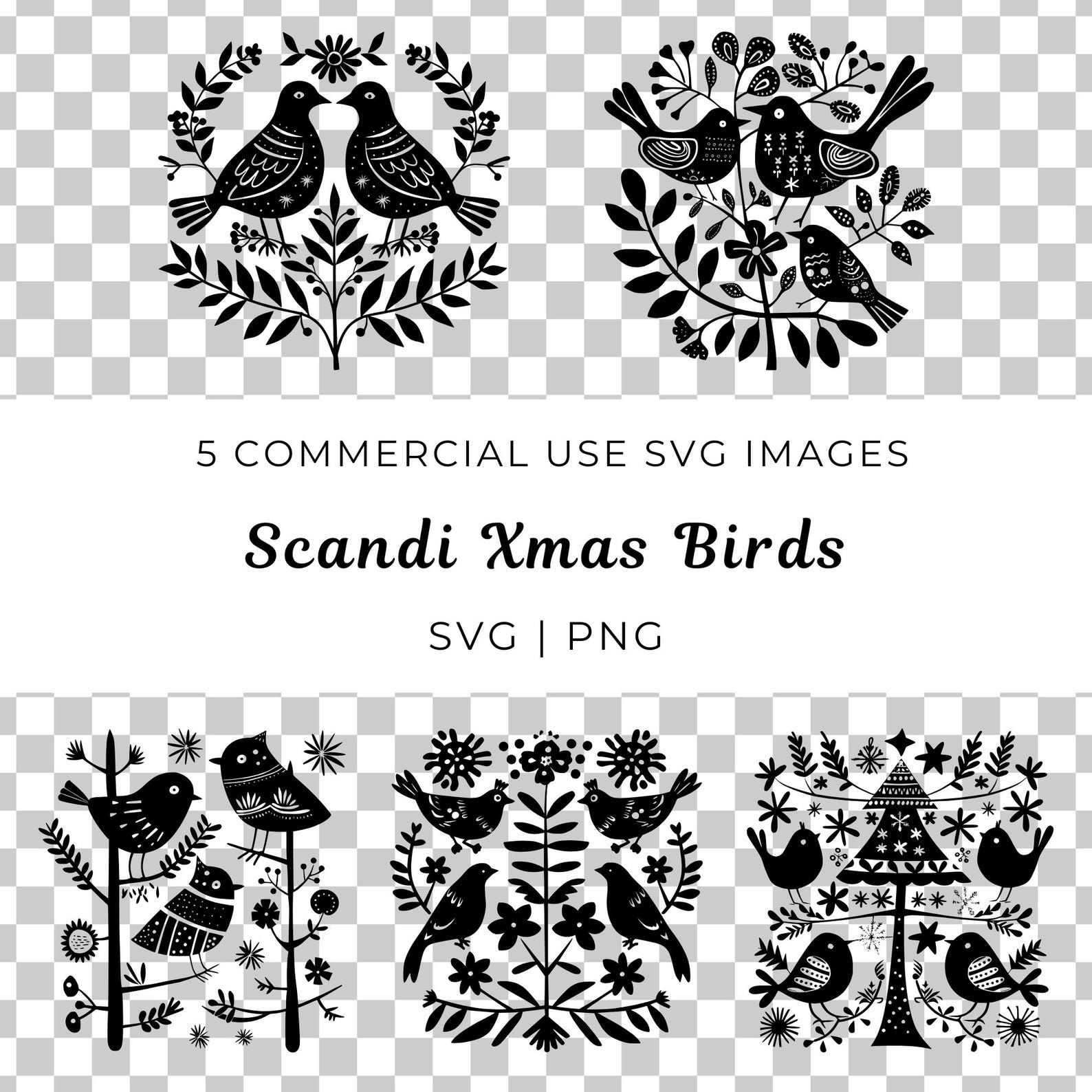 Scandi Folk Art Birds Svg, Nordic Bird Svg Pack, Christmas Bird Svg ...