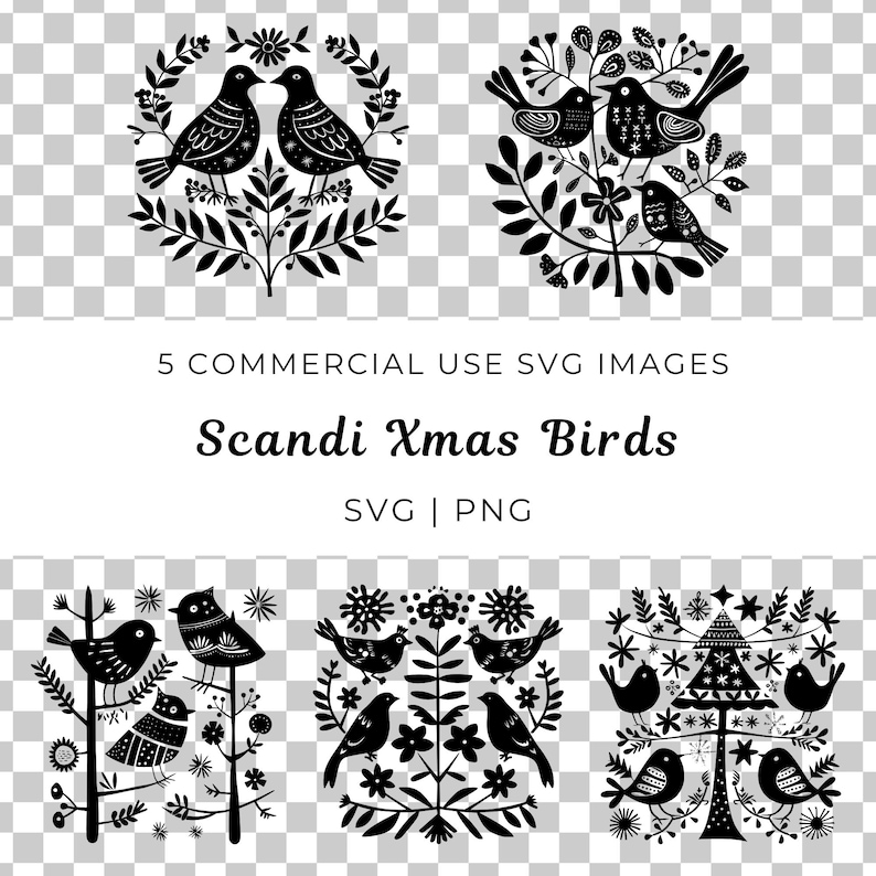 Scandi Folk Art Birds Svg, Nordic Bird Svg Pack, Christmas Bird Svg ...