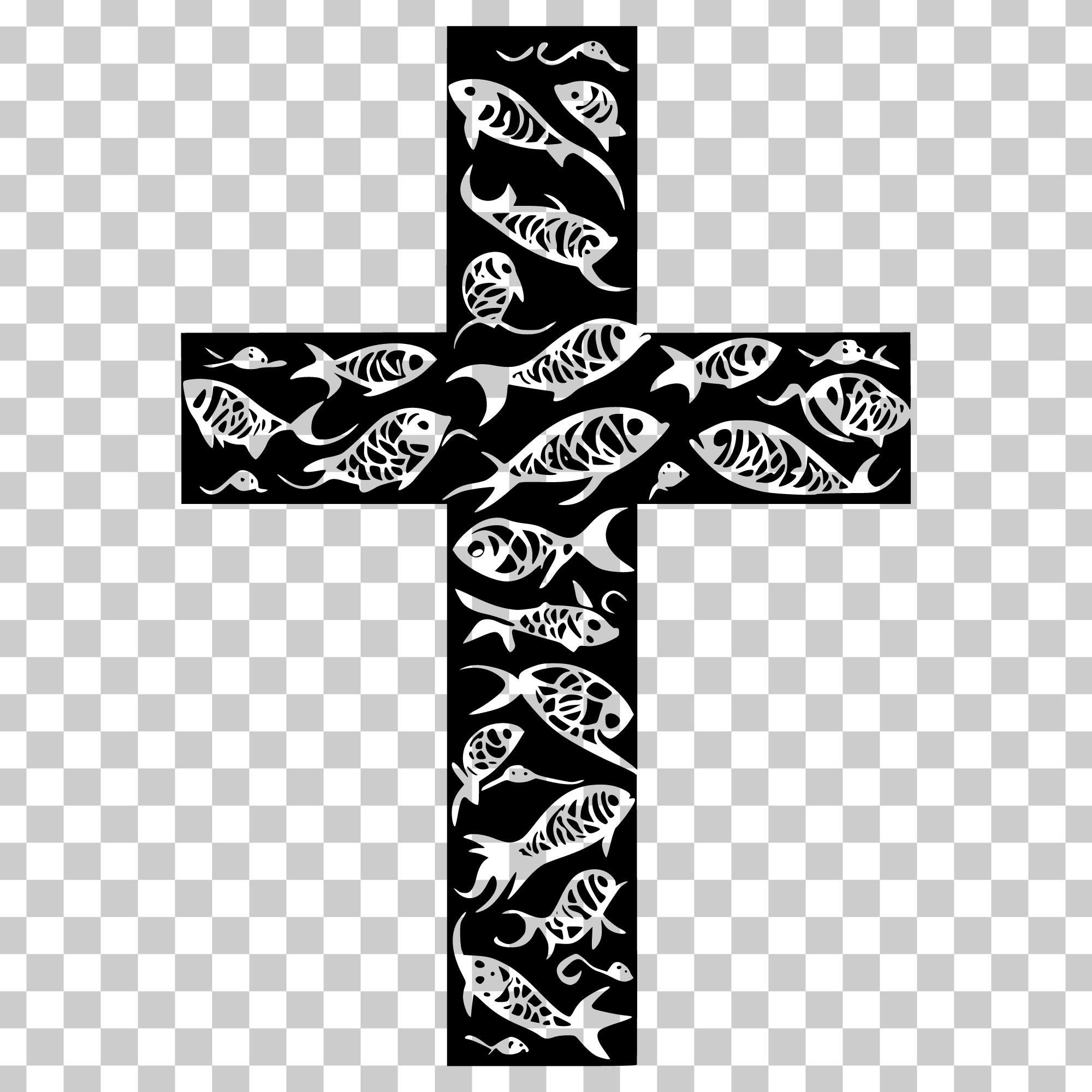 Fishing Cross Svg, Cross With Fish Pattern Svg, Christian Cross Svg ...