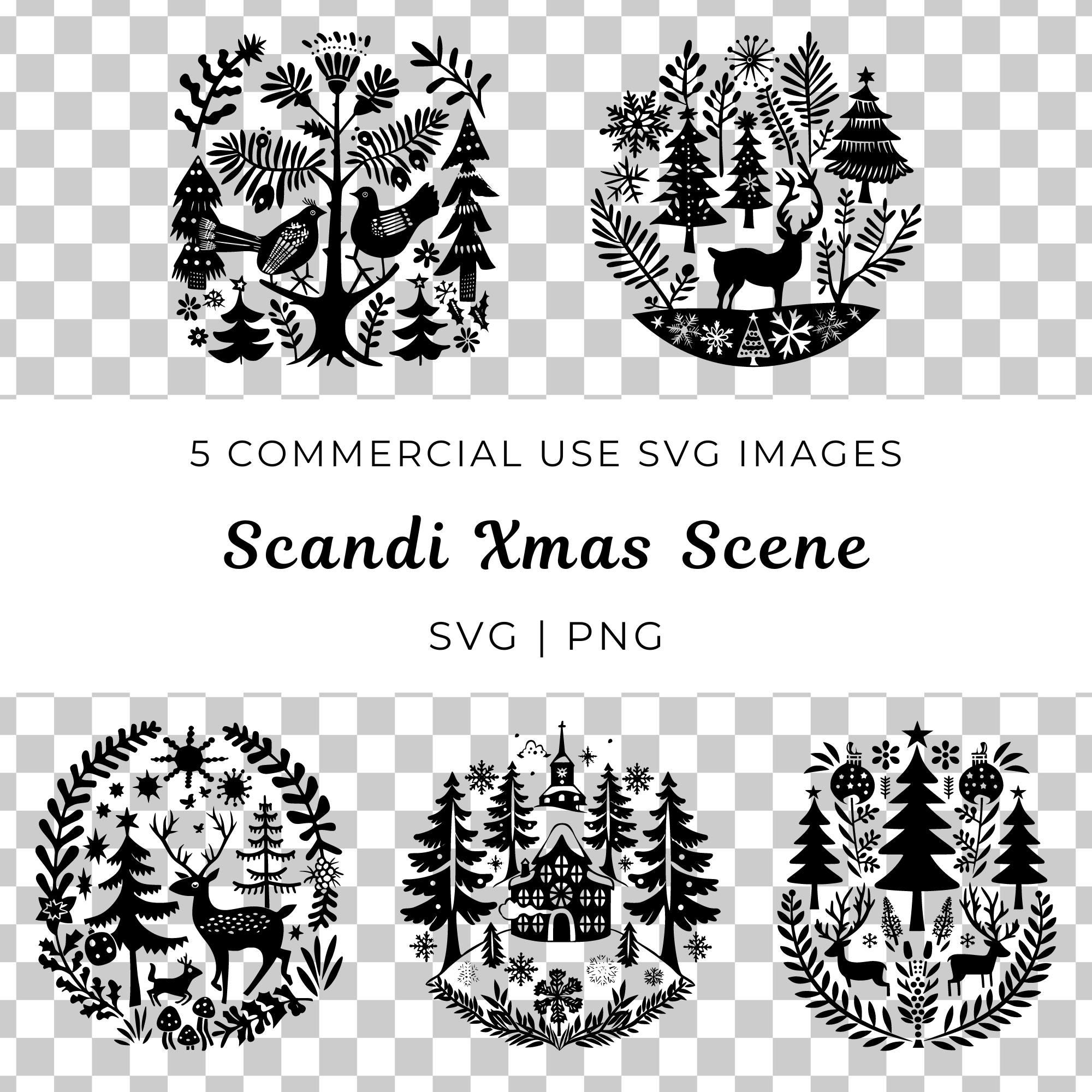 Scandi Christmas Scene Svg, Christmas Snow Scene Svg, Christmas Church ...