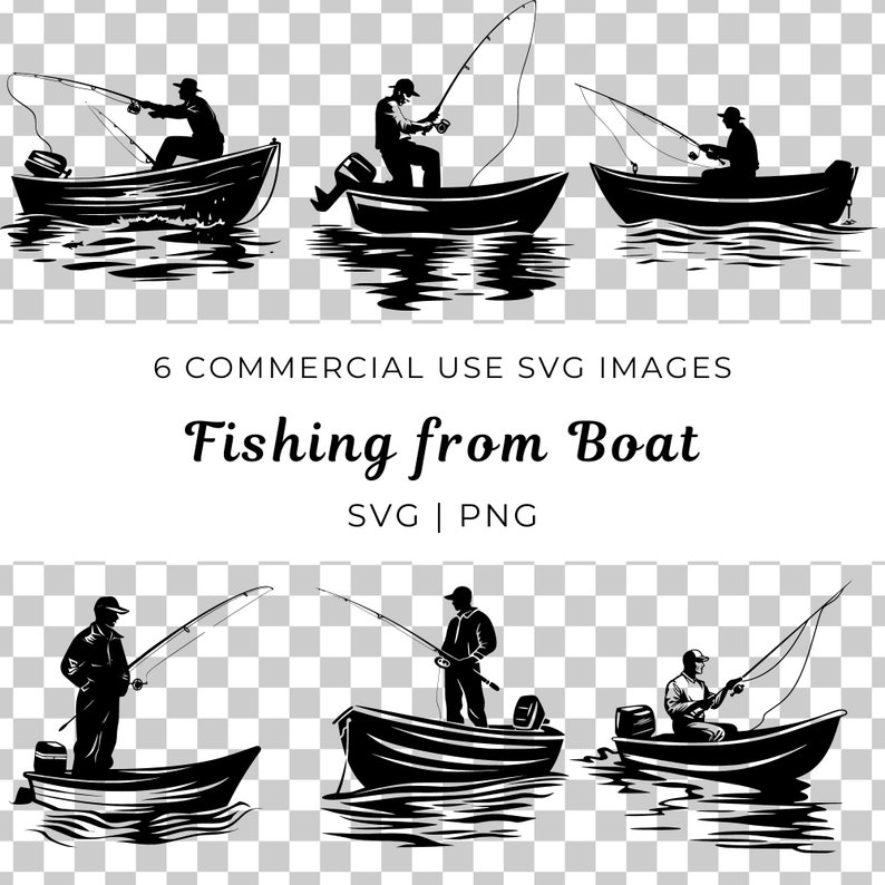 Man in a Fishing Boat Svg | Fishing Boat Png | Man Fishing Vector ...
