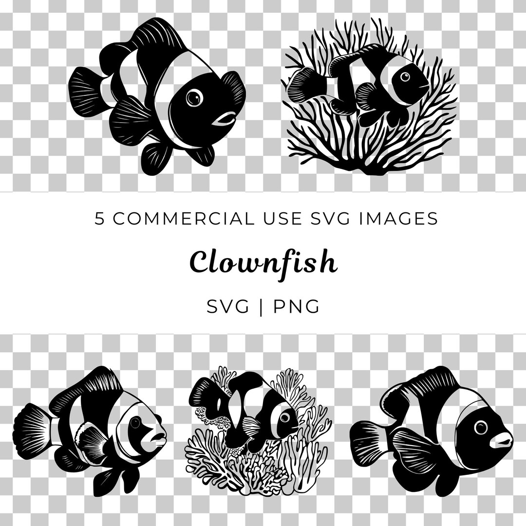 Clownfish Vector, Marine Life Vector, Tropical Fish Svg, Coral Reef ...