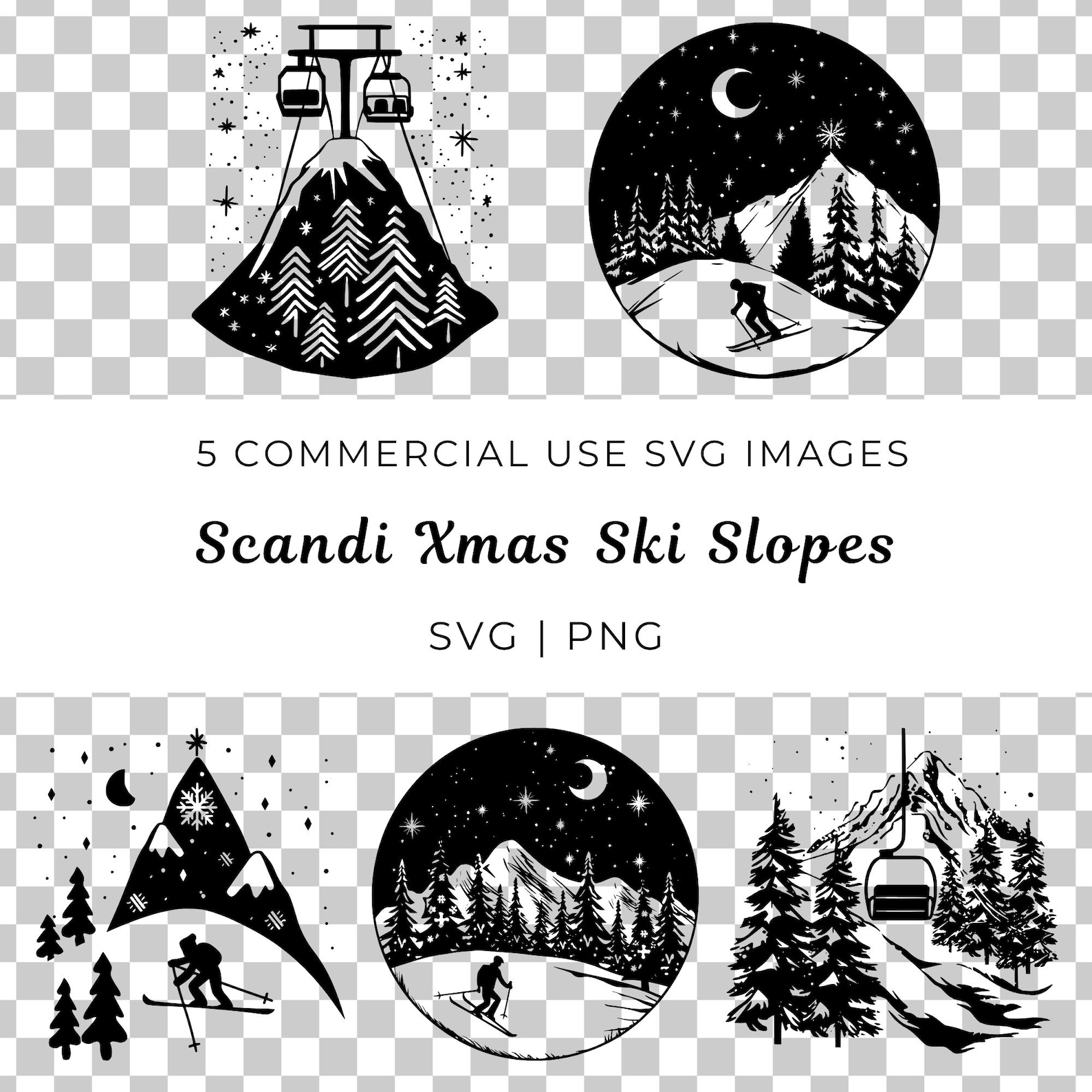 Scandi Christmas Ski Slope Svg, Scandinavian Ski Svg, Nordic Ski ...