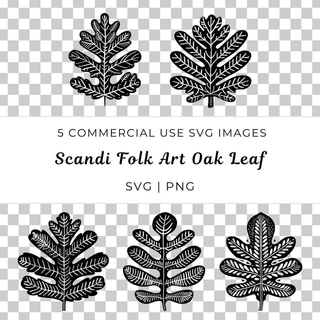 Scandi Folk Art Oak Leaf Svg, Nordic Leaf Svg, Rustic Oak Leaf Vector ...