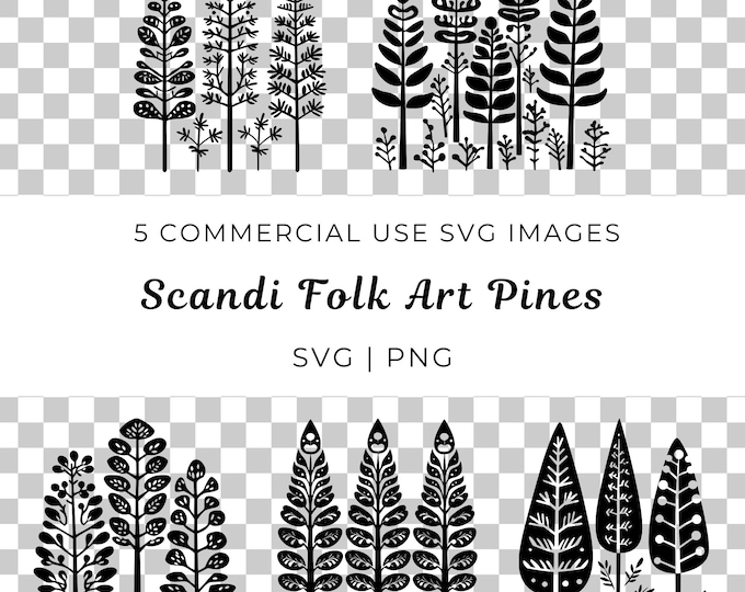 Scandi Folk Art Pine Tree Vector, Rustic Nordic SVG PNG (digital ...