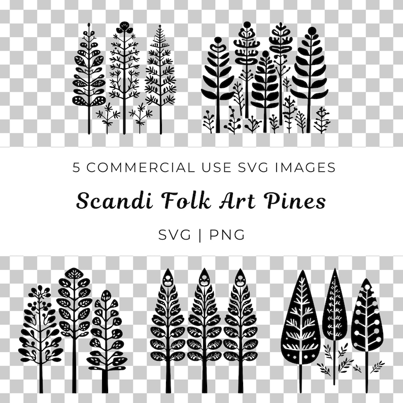 Scandi Folk Art Pine Tree Vector, Rustic Nordic SVG PNG (digital ...