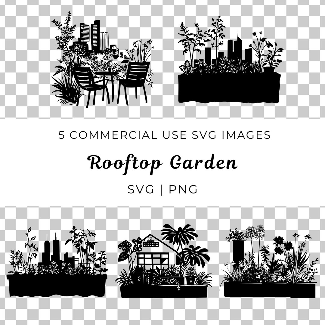 Rooftop Garden Svg, Urban Nature Vector, Balcony Plants Svg, Cityscape ...