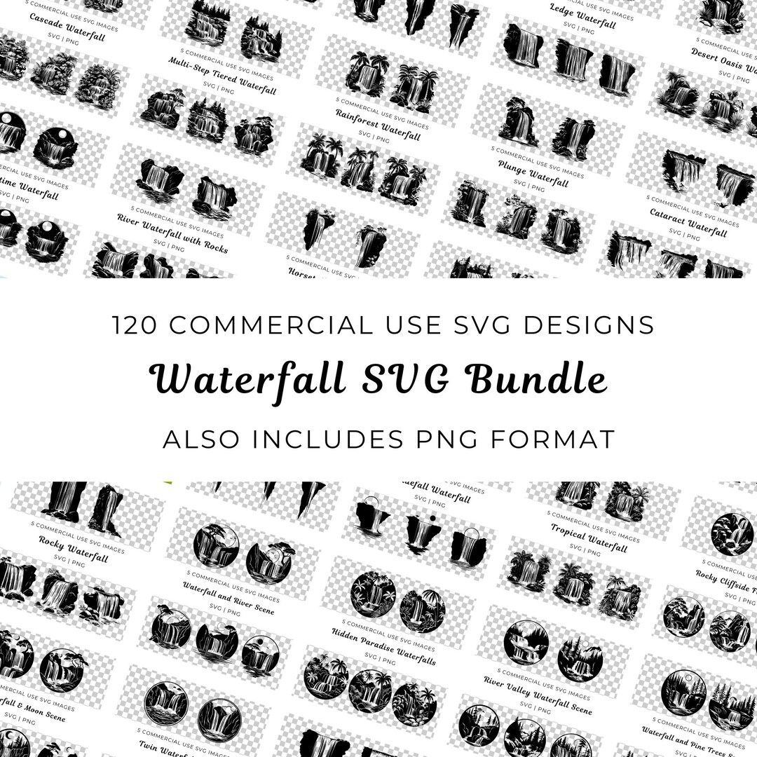 Waterfall Scene SVG Bundle, 120 SVG Designs, Mountain Waterfalls SVG ...