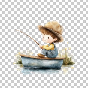 Boy Fishing Clipart, Young Fisherman Png, Cute Fishing Clipart, Summer ...