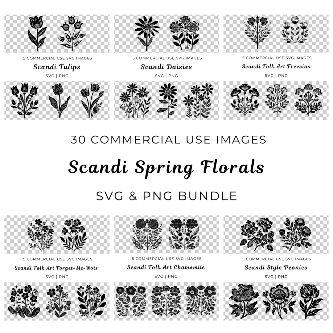 Scandi Spring Florals Svg Bundle, Nordic Flower SVG, Scandi Folk Svg ...