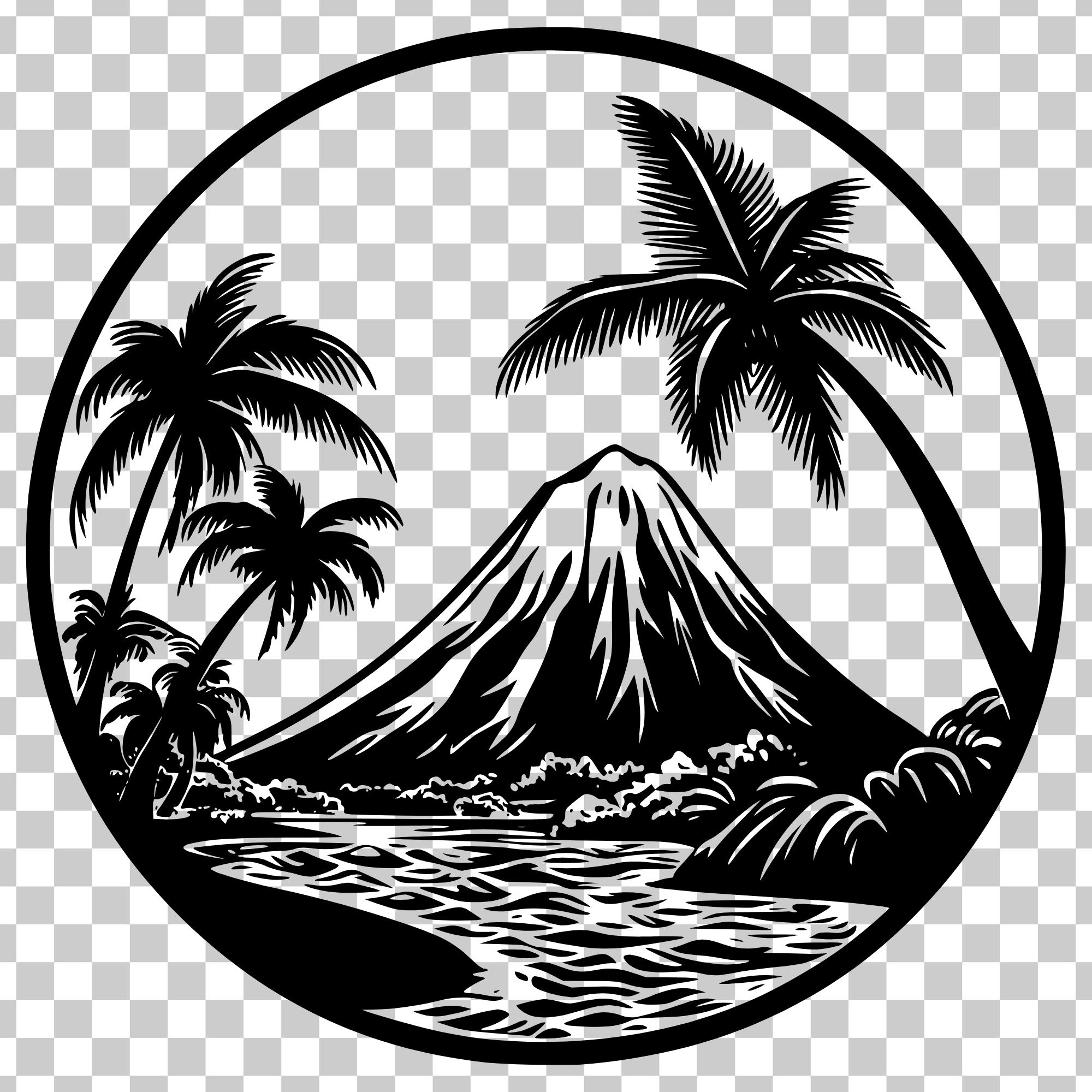 Hawaiian Volcano Svg, Beach Scene Svg Bundle, Volcano Scene SVG, Palm ...