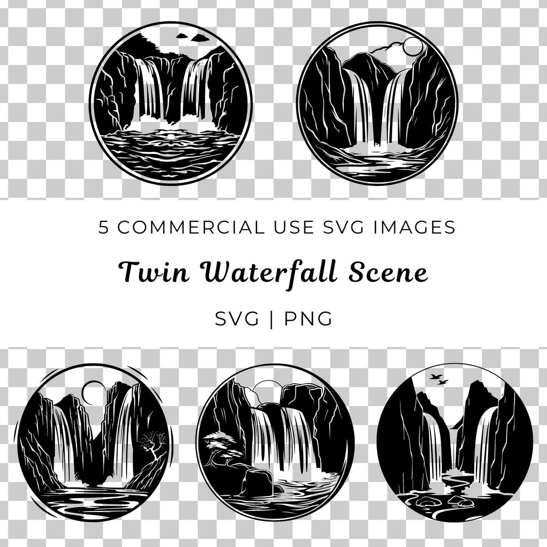 Twin Waterfalls Svg, Nature Inspired, Waterfall Svg Design, Wilderness ...