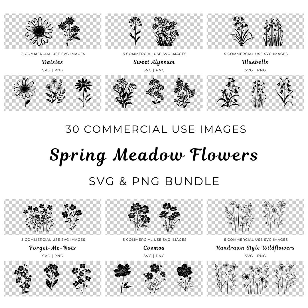 Spring Meadow Flowers Svg Bundle, Bluebell Flower Vector, Floral ...