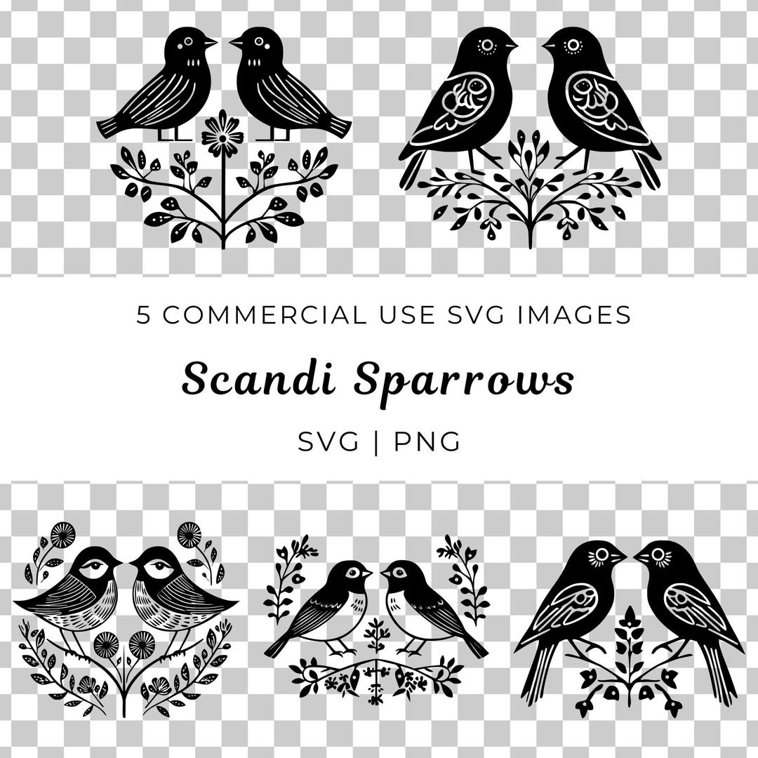 Scandi Sparrows Svg, Bird Vector, Folk Art Sparrows Vector, Nordic ...