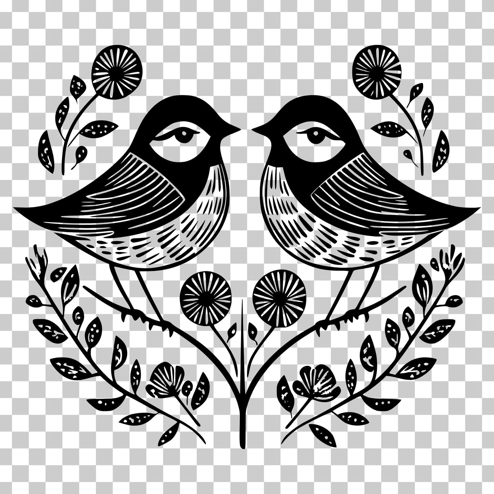 Scandi Sparrows Svg, Bird Vector, Folk Art Sparrows Vector, Nordic ...