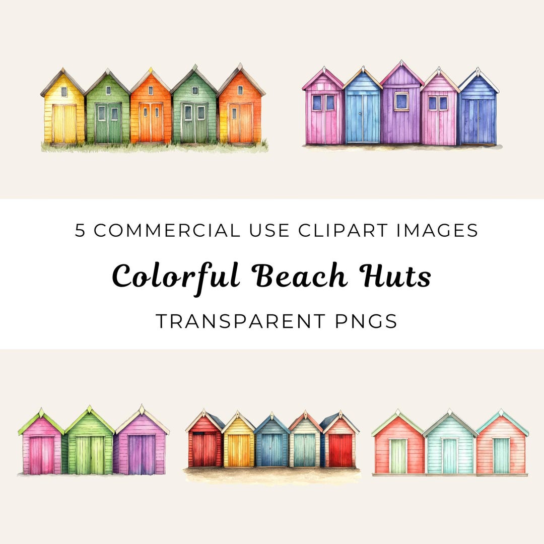 Colorful Beach Huts Png, Coastal Beach Cabins Clipart, Vibrant Beach ...