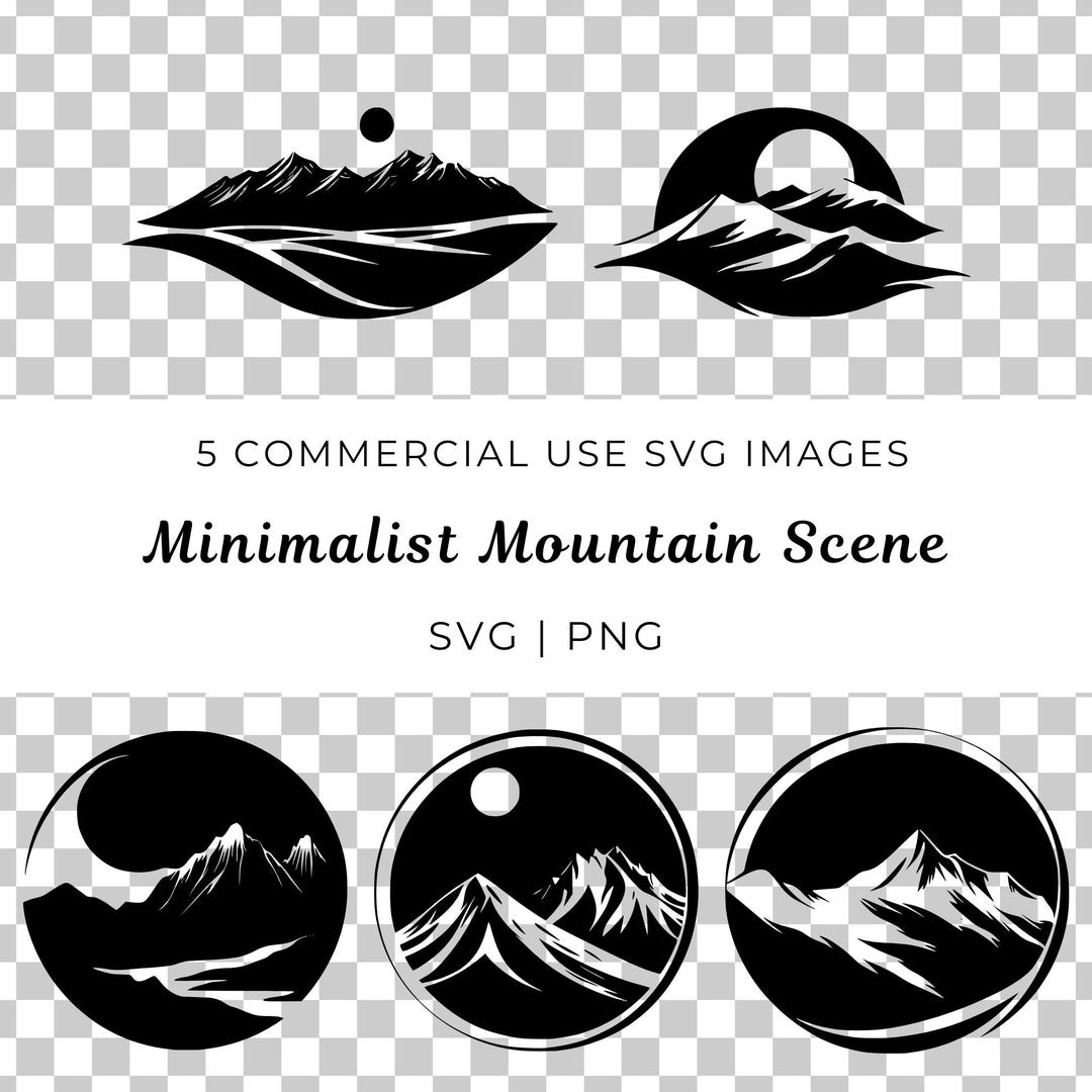 Minimalist Mountain Scene SVG, Alpine Peaks Clipart (digital Download ...