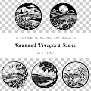 Vineyard Scene Svg, Wine Farm Vector, Grape Harvest Svg, Winery ...