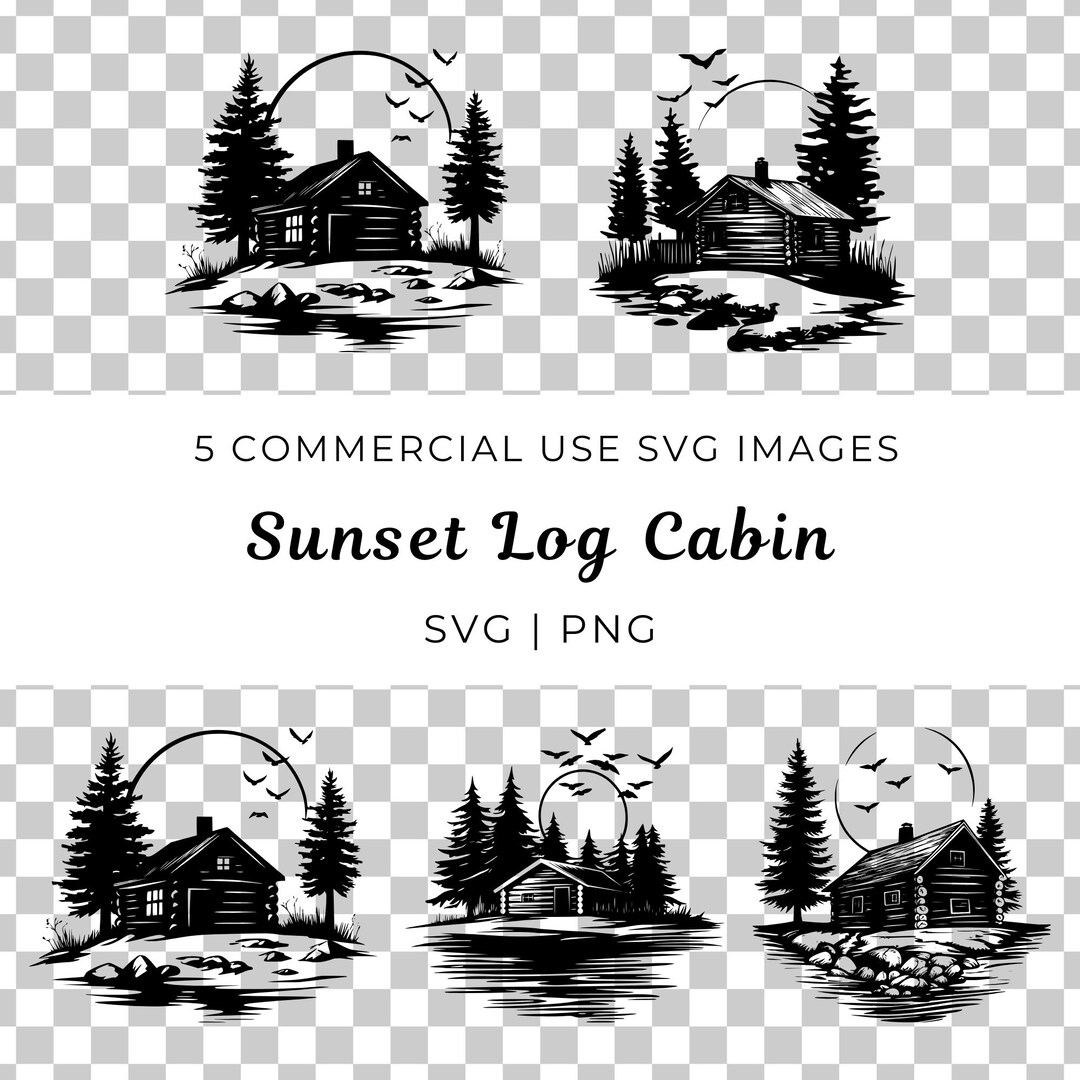 Sunset Log Cabin Svg, Rustic Cabin Clipart, Mountain Lodge Svg ...