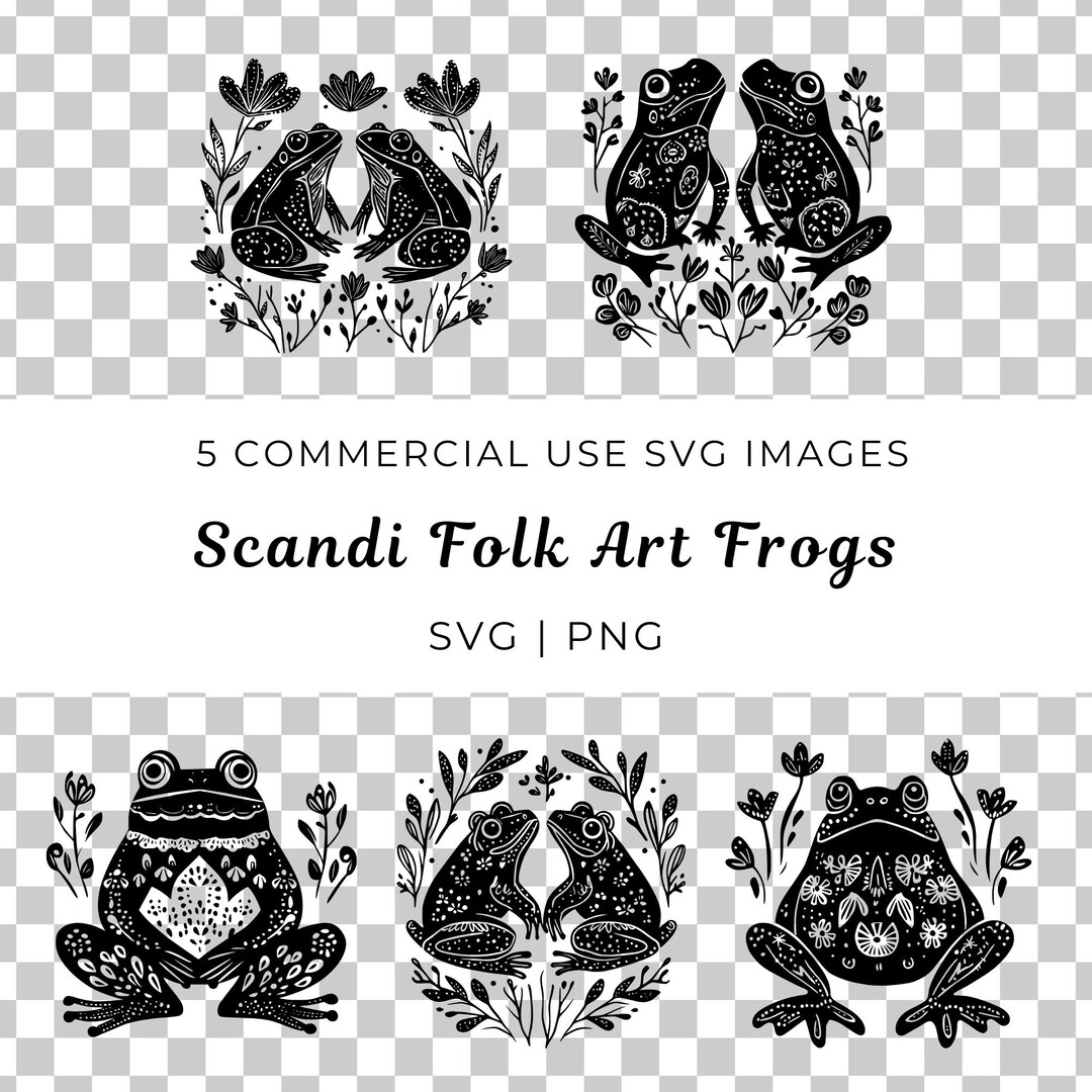 Scandi Folk Art Frogs Svg, Nordic Frog Vector, Whimsical Frog Svg, Boho ...
