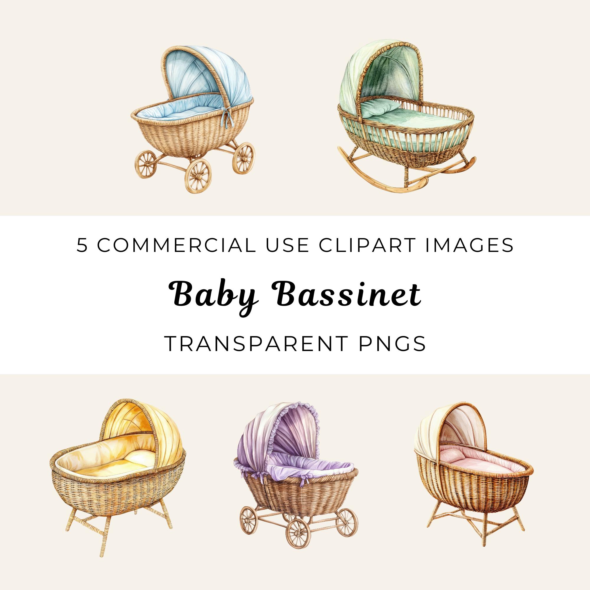 Bassinet Clip Art, Preppy Baby Bassinet Clipart, Baby Shower Decor Png ...