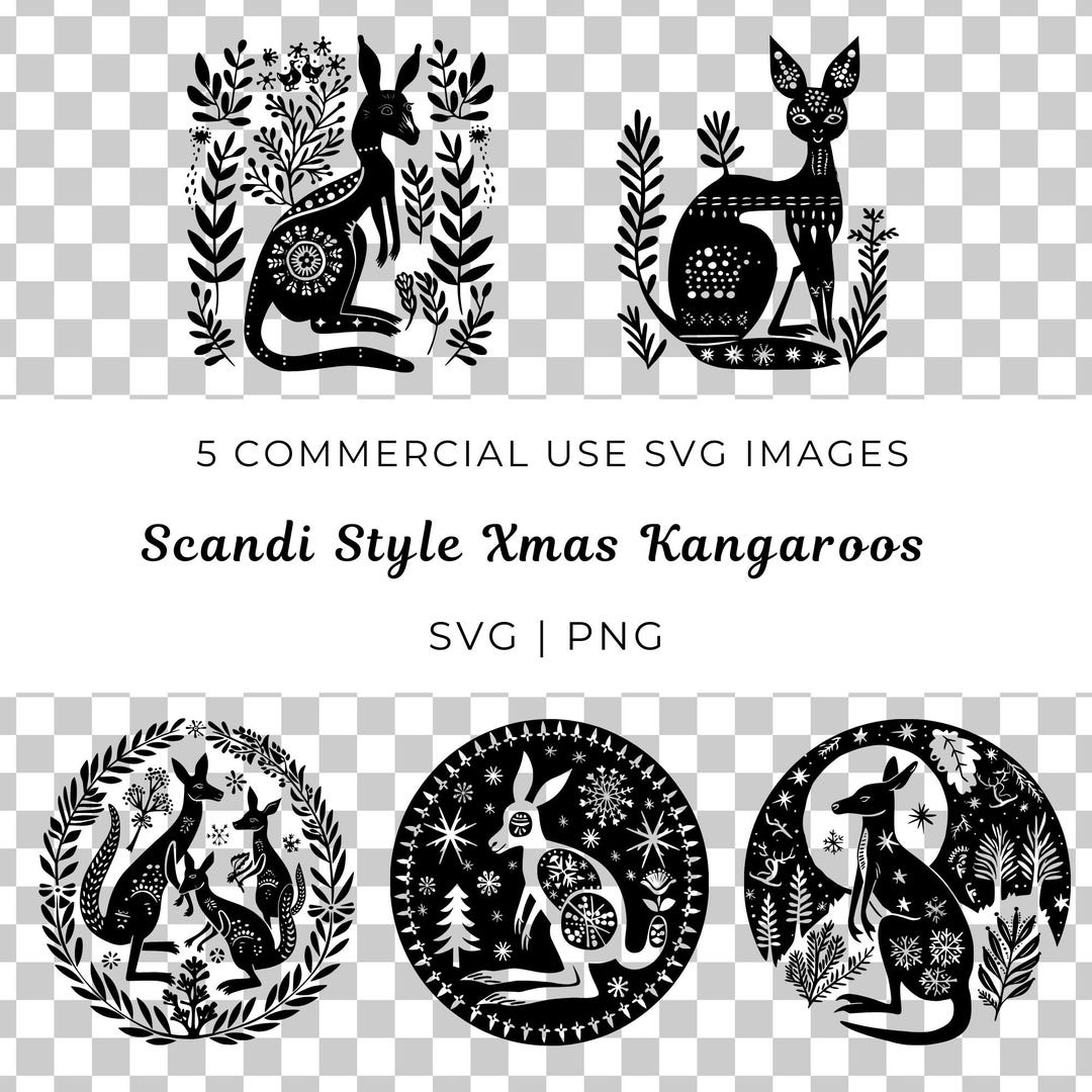 Scandi Folk Art Kangaroo Svg, Christmas Kangaroo Svg, Australian ...