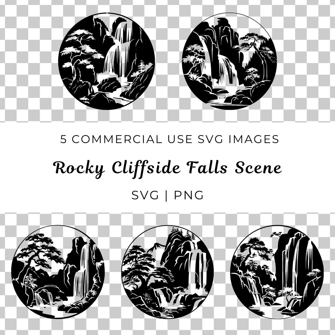 Rocky Cliffside Falls Svg, Nature Scene SVG, Waterfall Landscape SVG ...