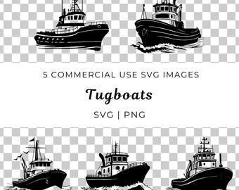 Tugboat Vector, Harbor Boat Svg, Maritime Svg, Nautical Tugboat Svg ...