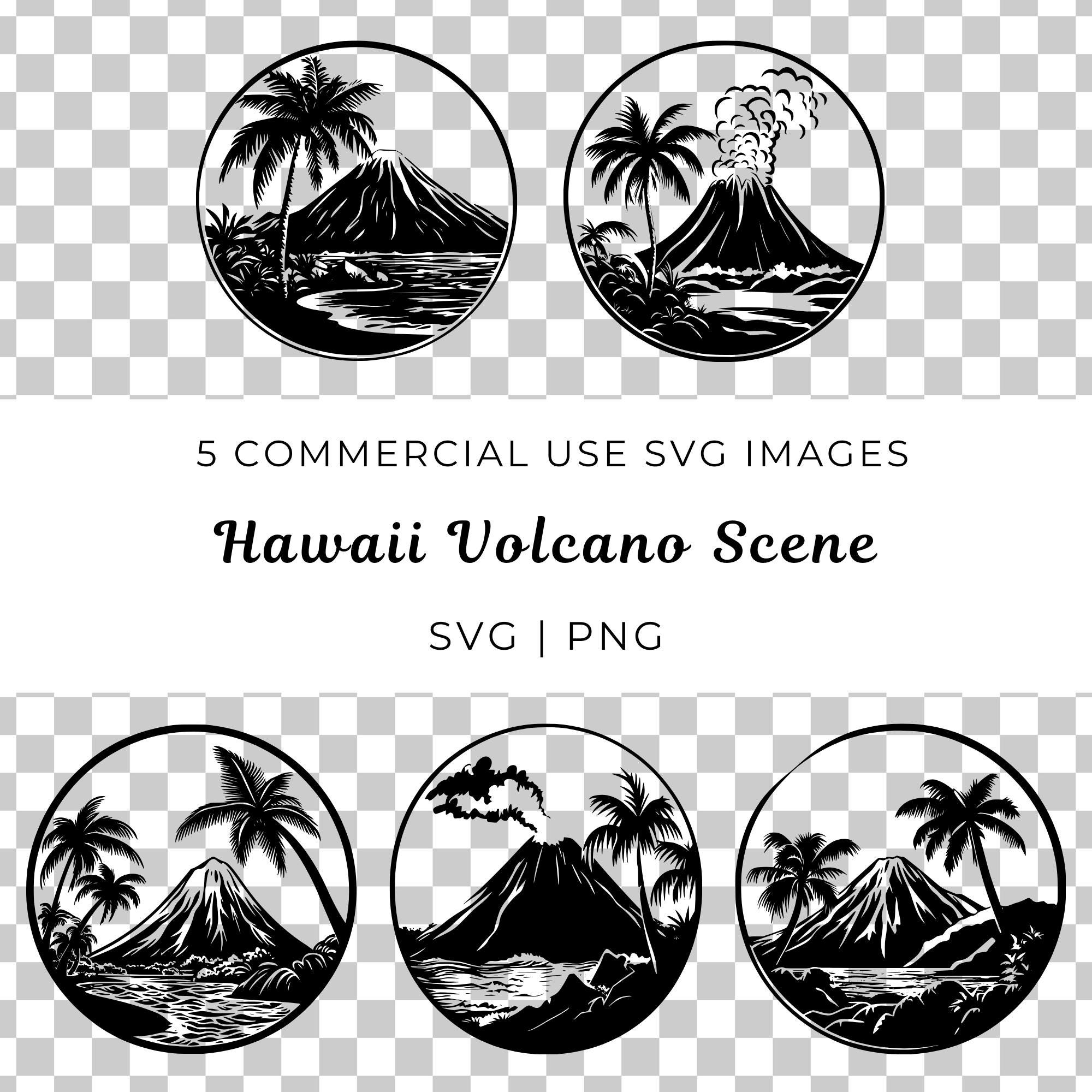 Hawaiian Volcano Svg, Beach Scene Svg Bundle, Volcano Scene SVG, Palm ...