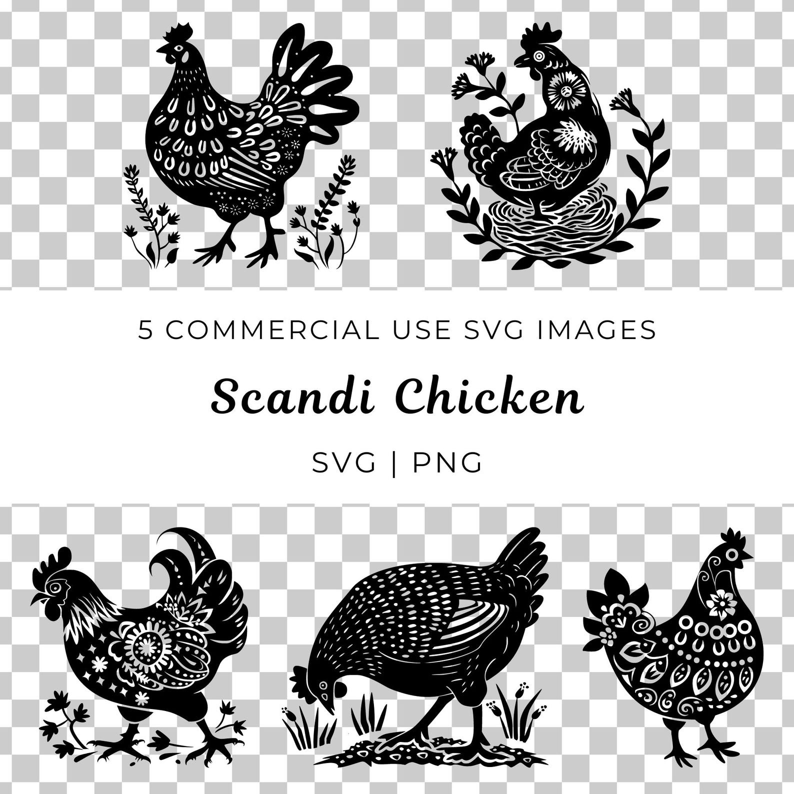 Scandi Chicken Svg, Folk Art Chicken Svg, Country Hen Svg, Folk Art ...