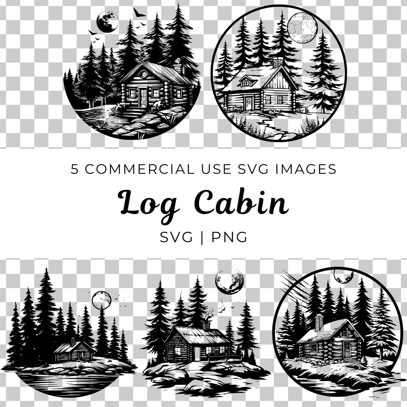 Log Cabin Svgs, Digital Art Resources, Forest Wood Cabin PNG Images ...