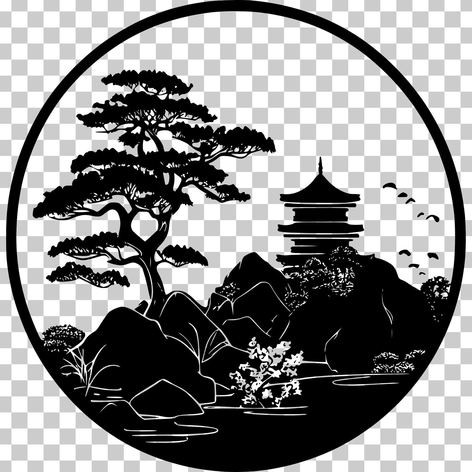 Japanese Garden Scene Vector, Zen Garden Vector, Traditional Japanese ...