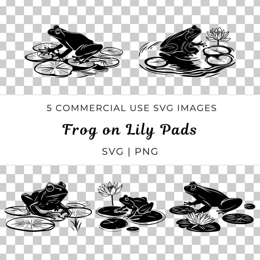 Frog on Lily Pads Svg, Pond Frog Vector, Lily Pad Scene, Frog in Marsh ...