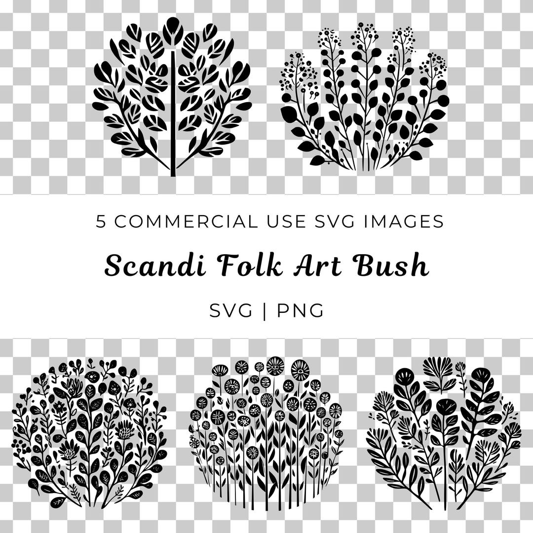Scandi Folk Art Bush Vector, Nature Bush Svg, Scandi Shrub Vector, Folk ...