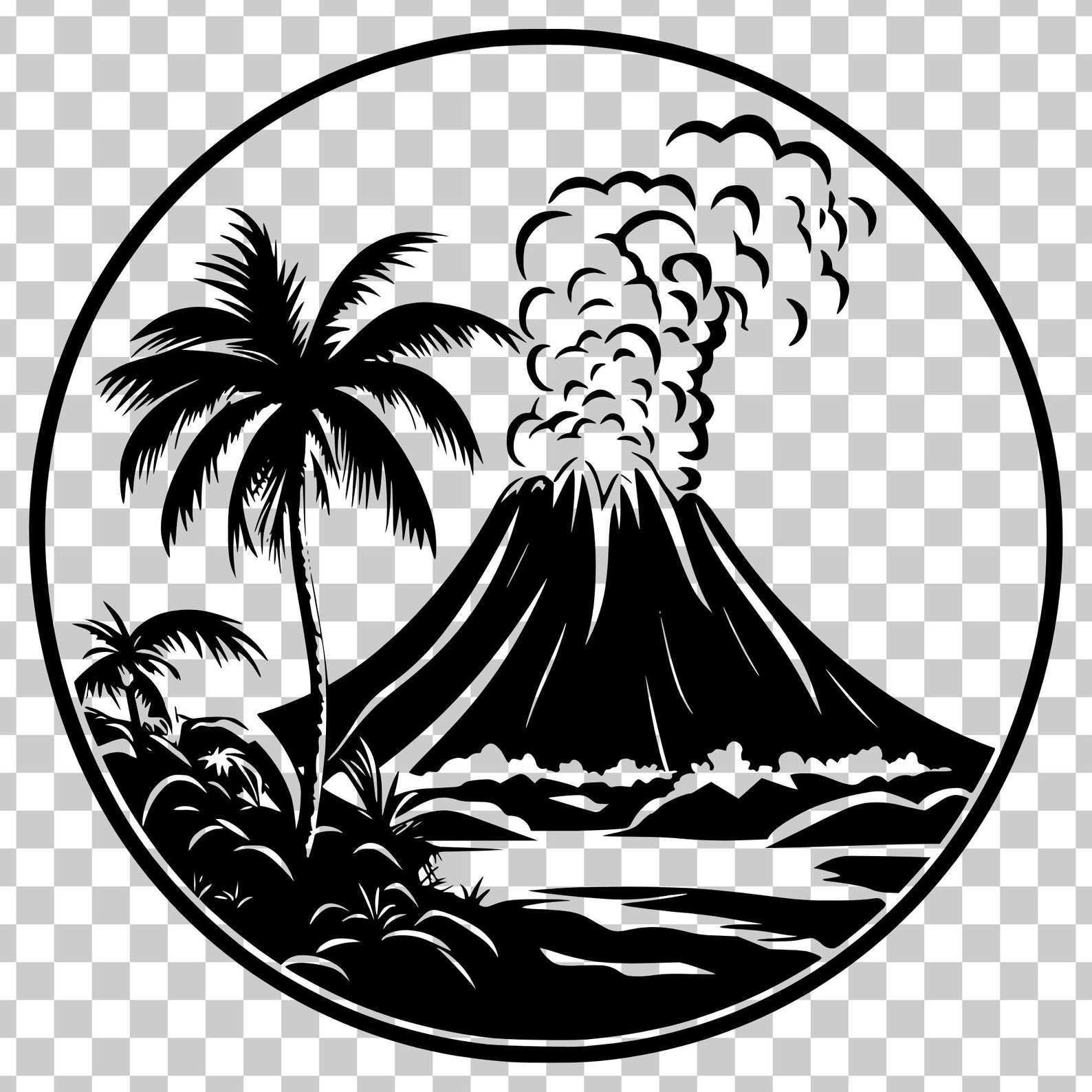 Hawaiian Volcano Svg, Beach Scene Svg Bundle, Volcano Scene SVG, Palm ...