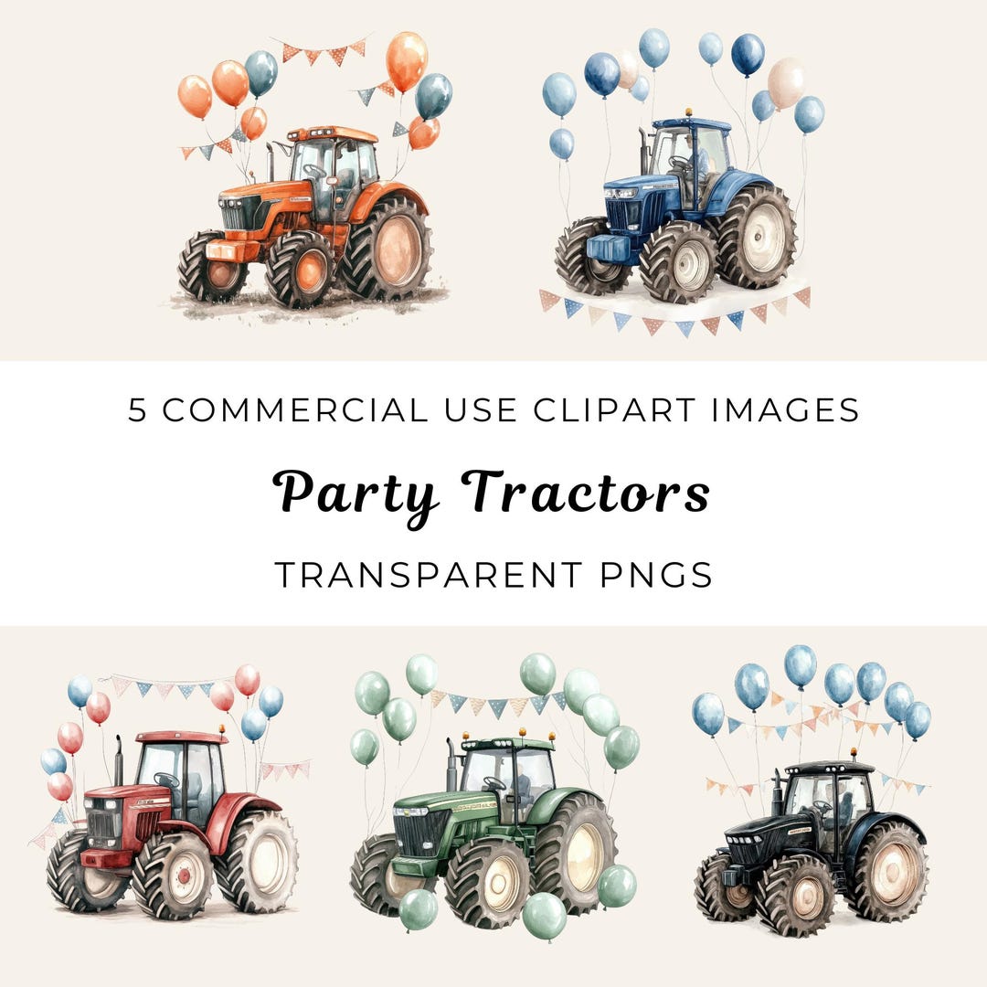 Party Tractors Clipart, Farm Clipart, Old Tractor Png, Farm Birthday ...