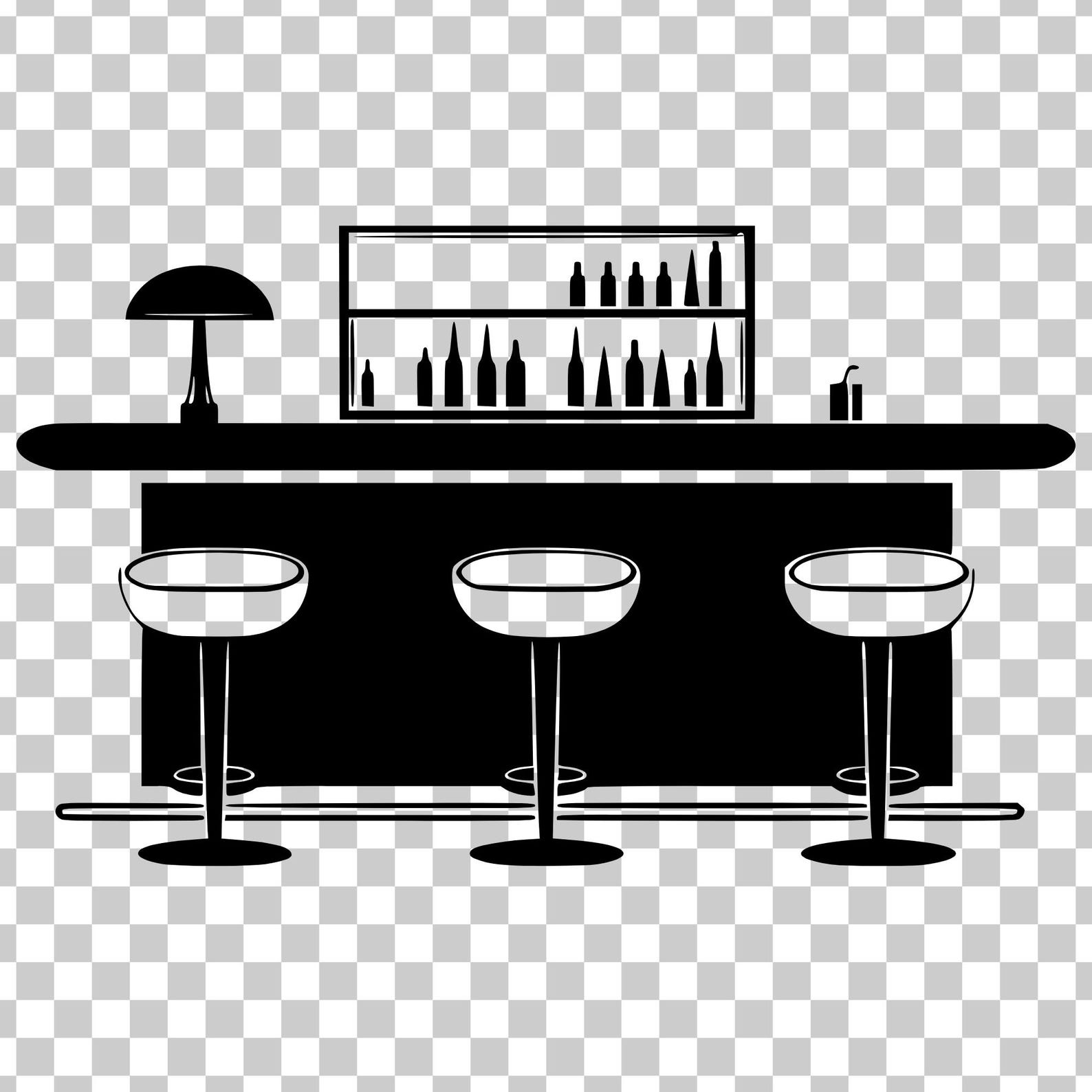 Cocktail Bar Svg, Bar Counter With Stools Svg, Modern Bar Svg Vector ...