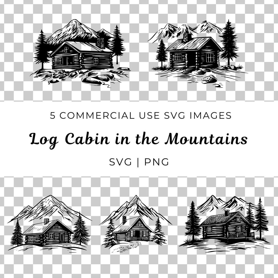 Mountain Log Cabin Svg, Mountain House Svg, Rustic Log Cabin SVG, Cabin ...