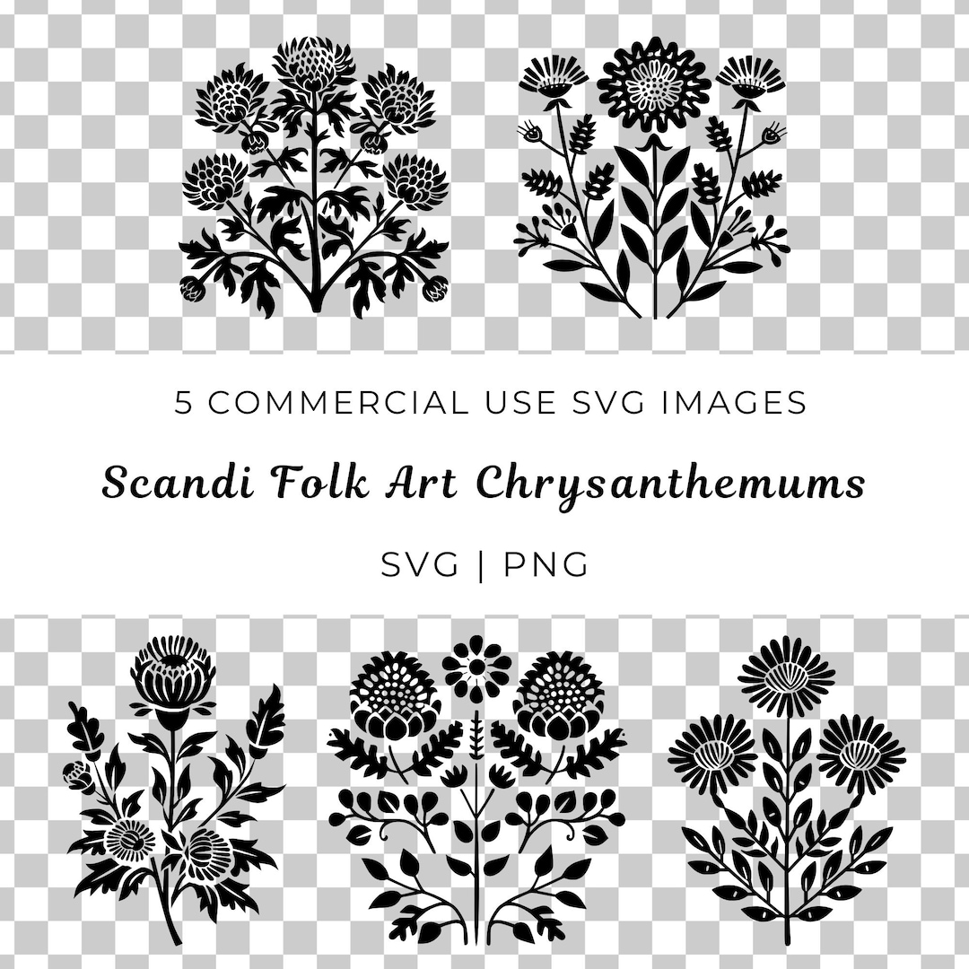 Scandi Folk Art Chrysanthemums Svg, Chrysanthemum Flower SVG, Garden ...