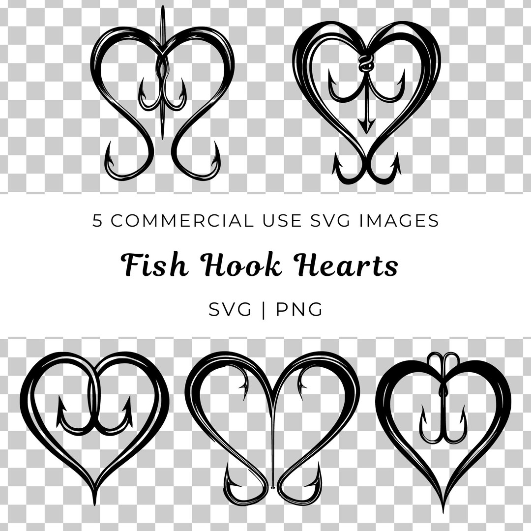 Fishing Heart Svg, Fish Hook Love Vector, Heart Shaped Fishing Hook Svg ...