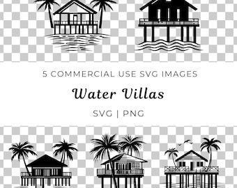 Water Villa Svg, Overwater Bungalow Vector, Island Resort Svg, Luxury ...