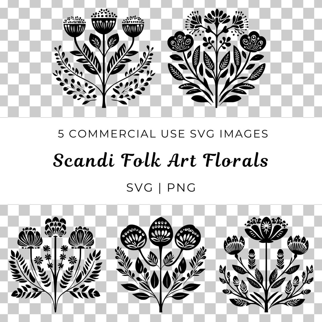 Scandi Folk Art Florals Vector, Scandinavian Design Svg, Folk Art Svg ...