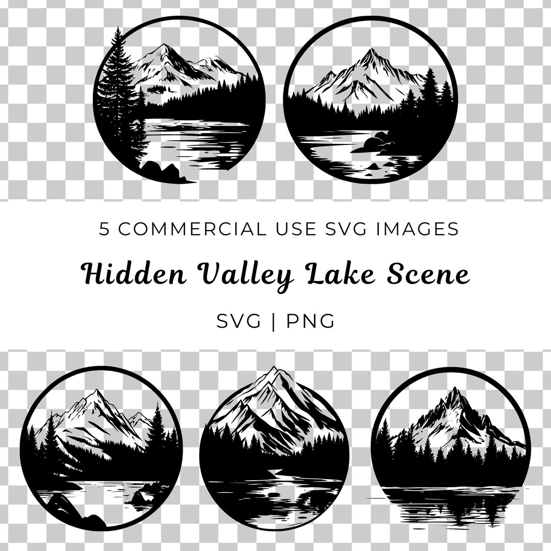 Round Mountain Scene Svg, Lake Scene Vector, Mountain and River Svg ...