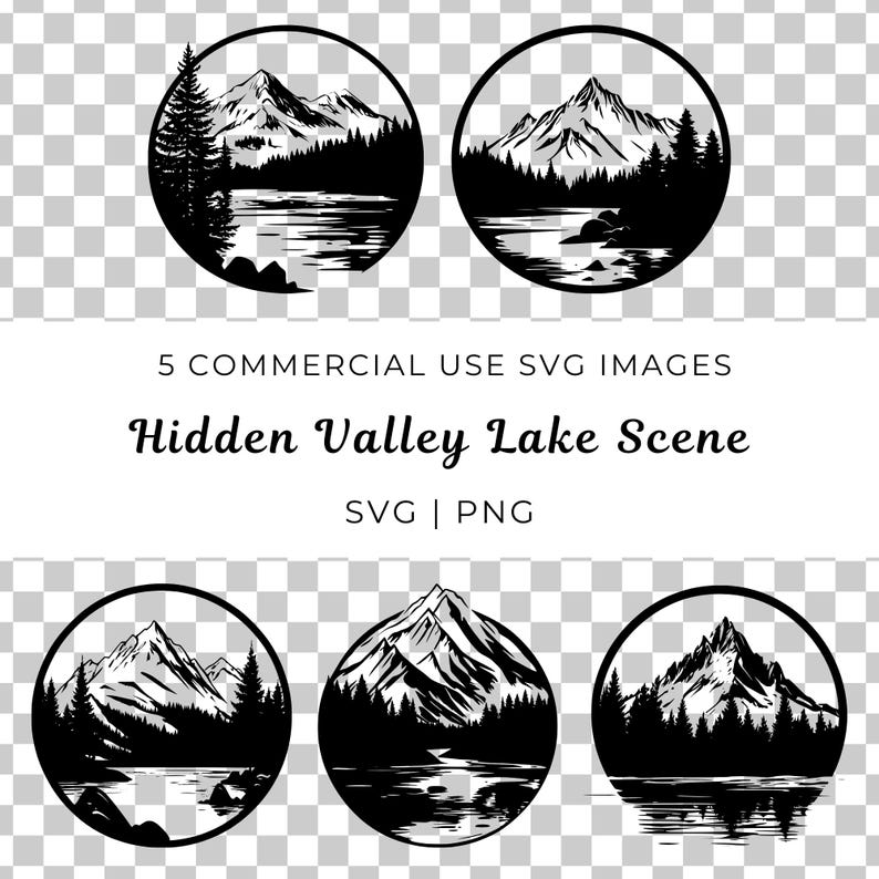 Round Mountain Scene Svg, Lake Scene Vector, Mountain and River Svg ...