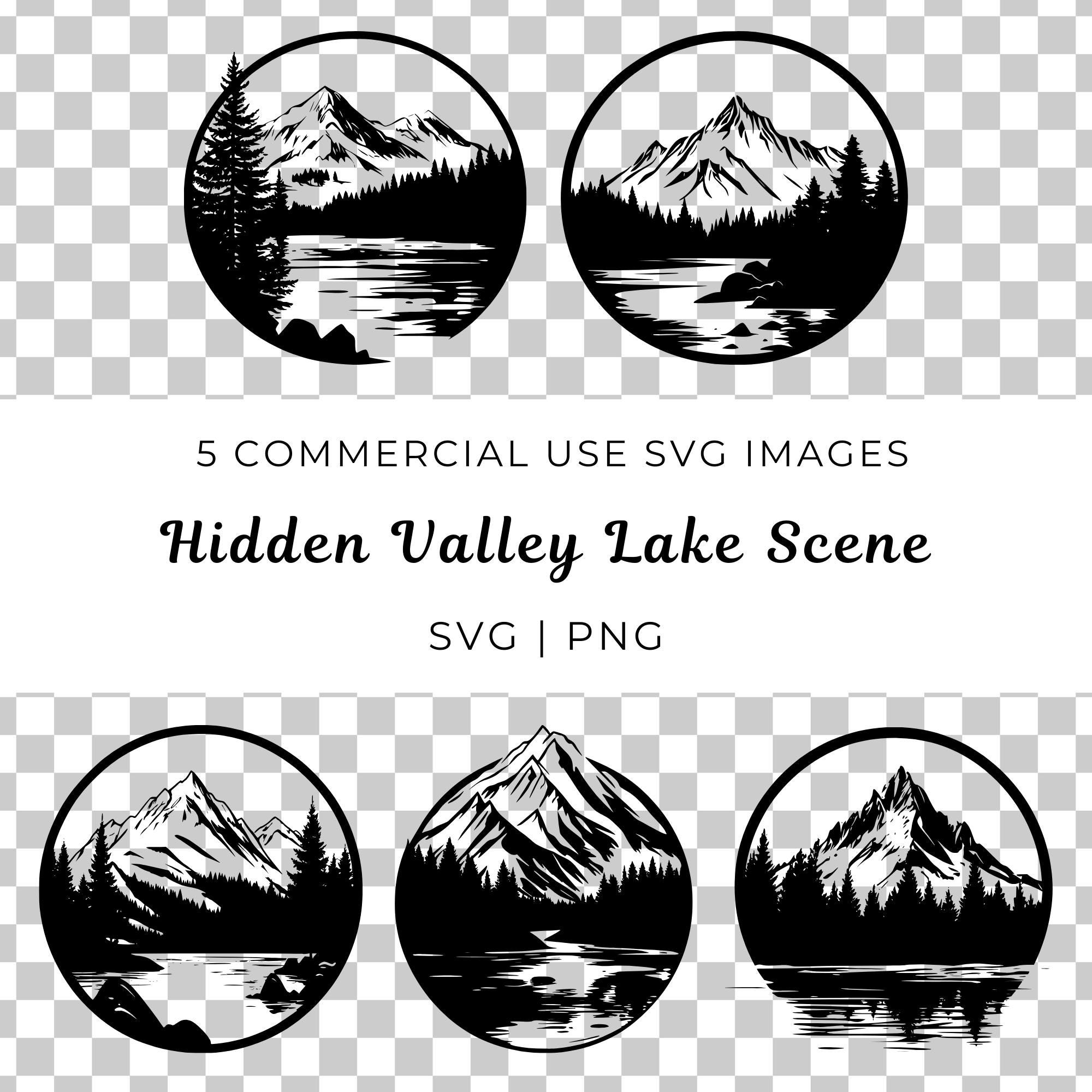 Round Mountain Scene Svg, Lake Scene Vector, Mountain and River Svg ...