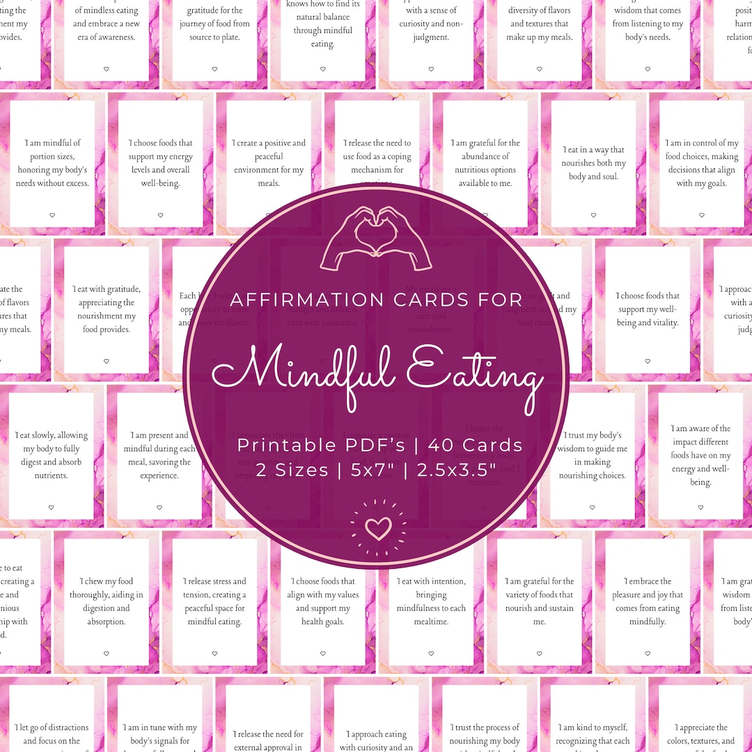 Mindful Eating Affirmation Cards | Printable PDF | Mindfulness and ...