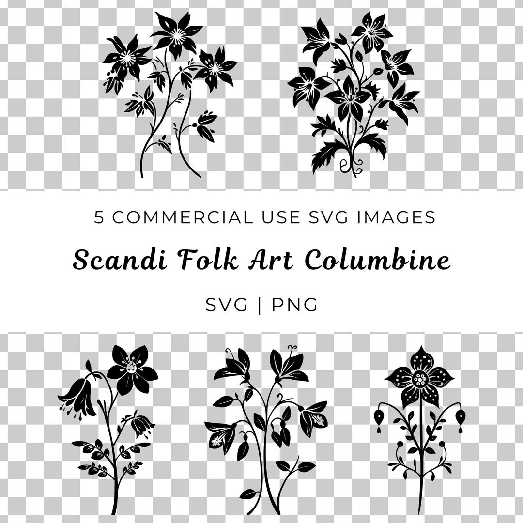 Columbine Flower Svg, Scandi Folk Art Floral Svg, Columbine Botanical ...