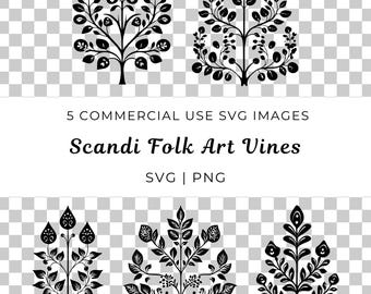 Scandi Folk Art Vines Vector, Floral SVG Bundle (digital Download) - Etsy