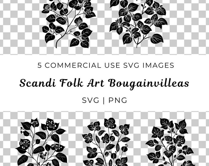 Modern Folk Art SVG Bundle. Scandinavian Flowers Mid-century Boho ...